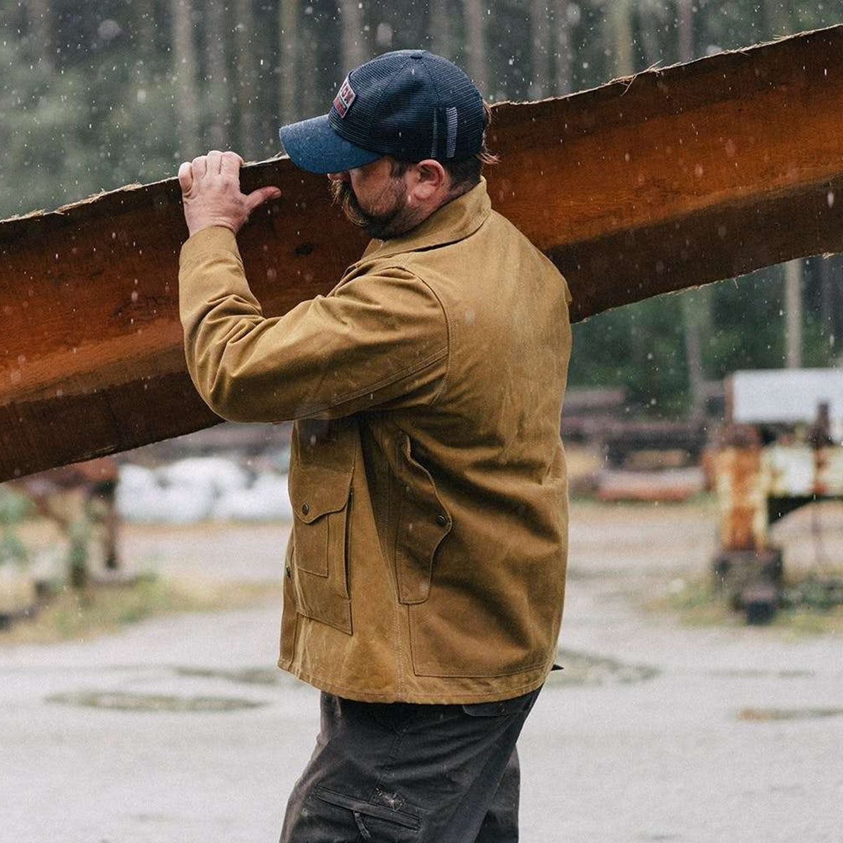 Filson Lined Tin Cloth Cruiser Jacket Dark Tan, tough work jacket