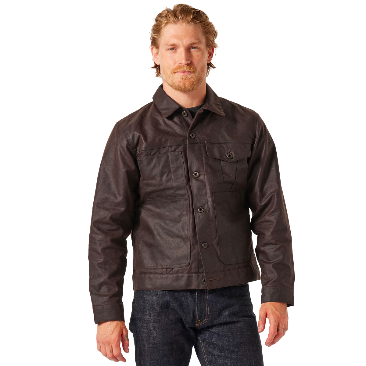 Filson Tin Cloth Short Lined Cruiser Jacket Dark Brown, tough work jacket