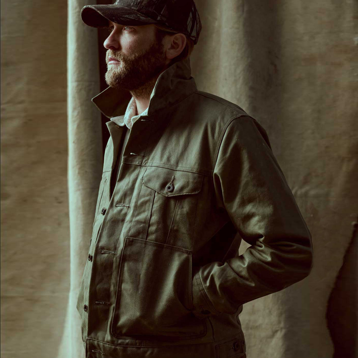 Filson Tin Cloth Short Lined Cruiser Jacket Military Green, tough work ...
