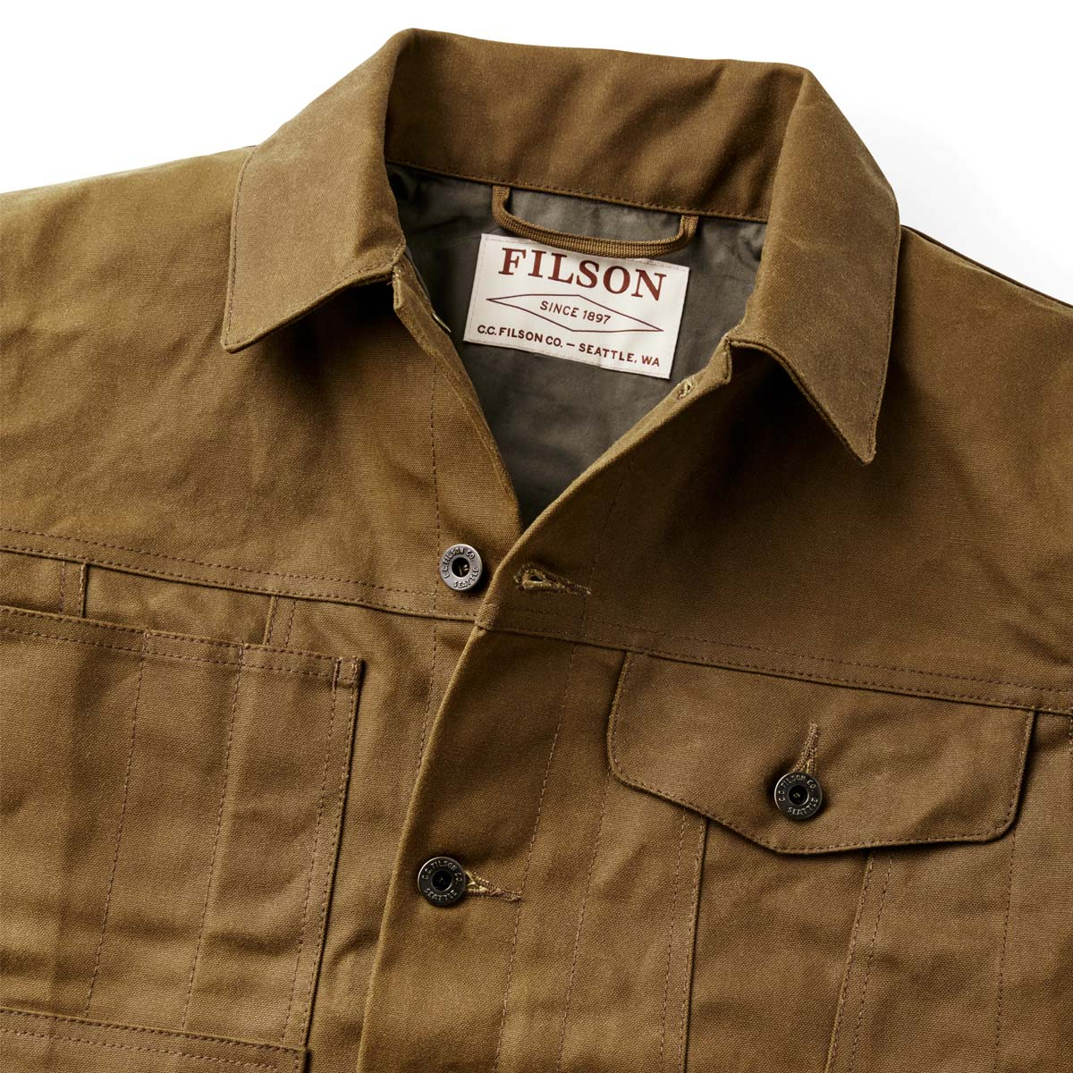 Filson Tin Cloth Short Lined Cruiser Jacket Dark Tan, tough work jacket