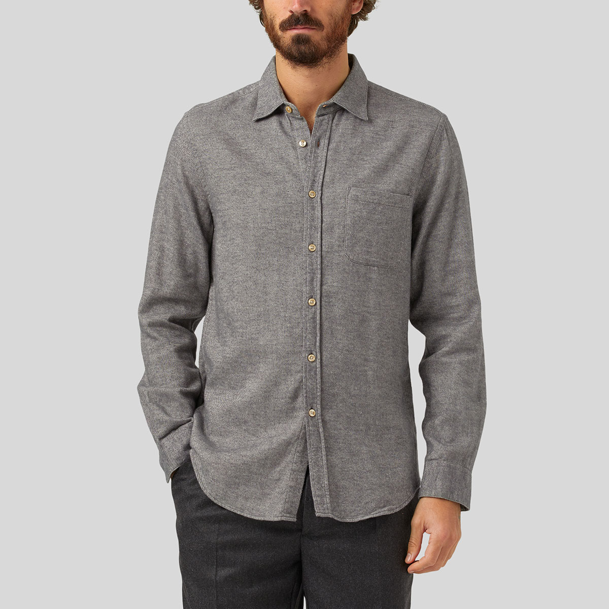 Portuguese Flannel Teca Cotton-Flannel Shirt Light Grey