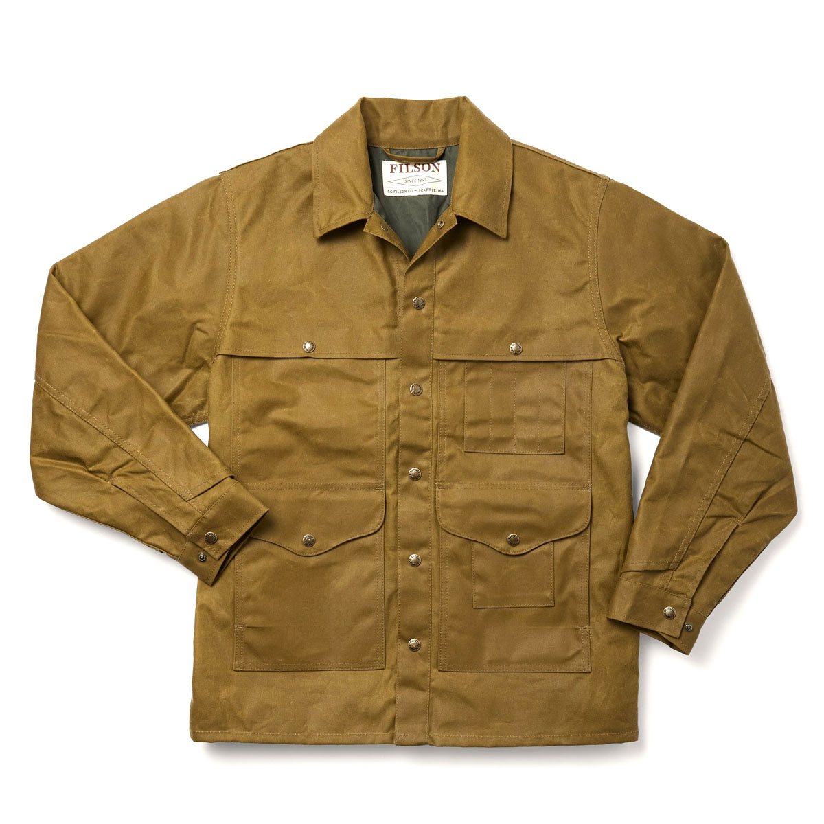 Filson Lined Tin Cloth Cruiser Jacket Dark Tan, tough work jacket